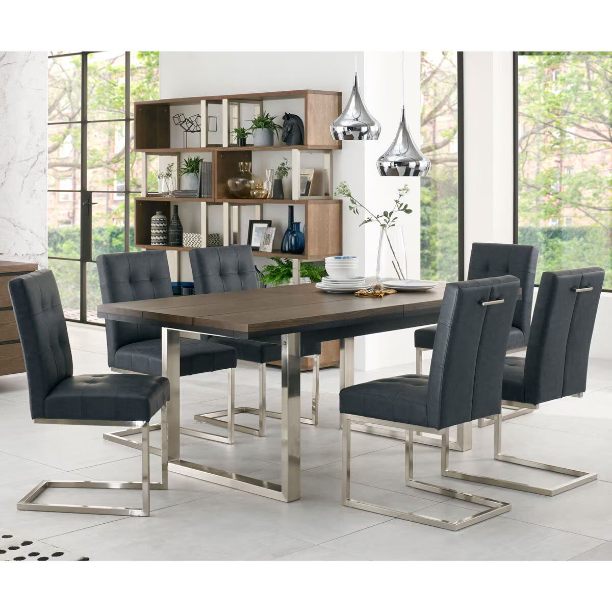 Bentley Designs Tivoli Dark Oak Extending Dining Table + 6 Black Canti – CHERISH LEWIS