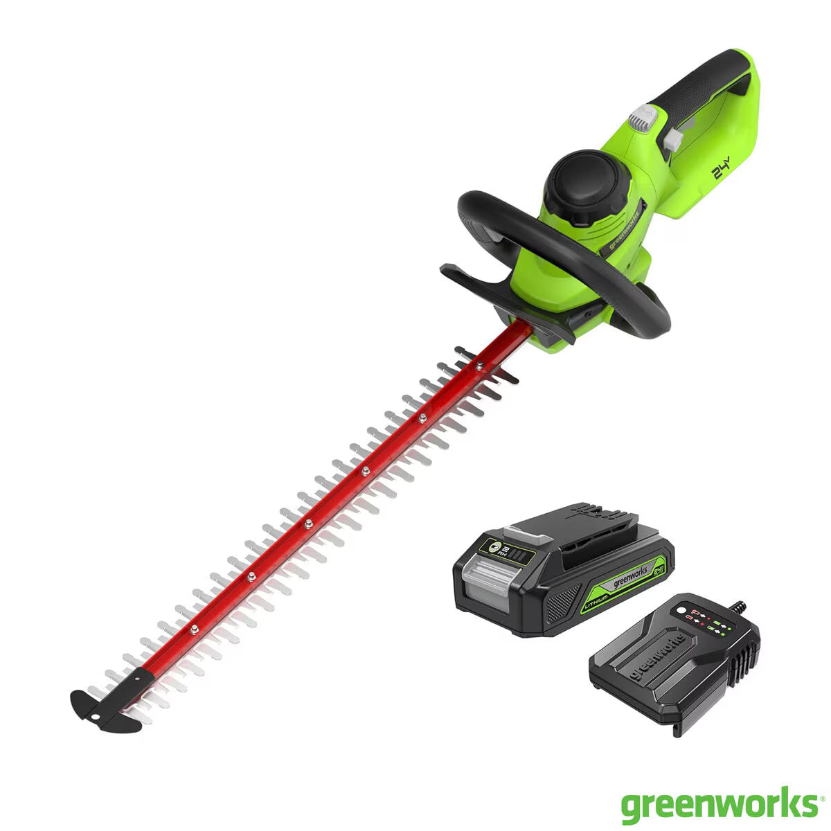 Greenworks 24V 61Cm Cordless Brushless Hedge Trimmer + 24V (2Ah) Batte ...
