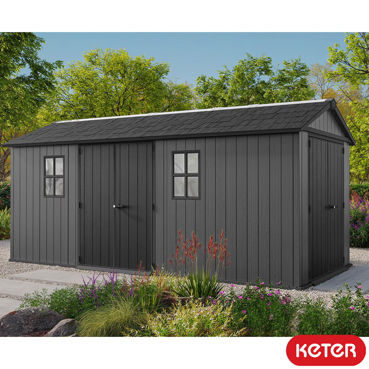 Keter Newton plus 17Ft X 7Ft 5" (5.1 X 2.2M) Dual Entry Shed Storage S ...