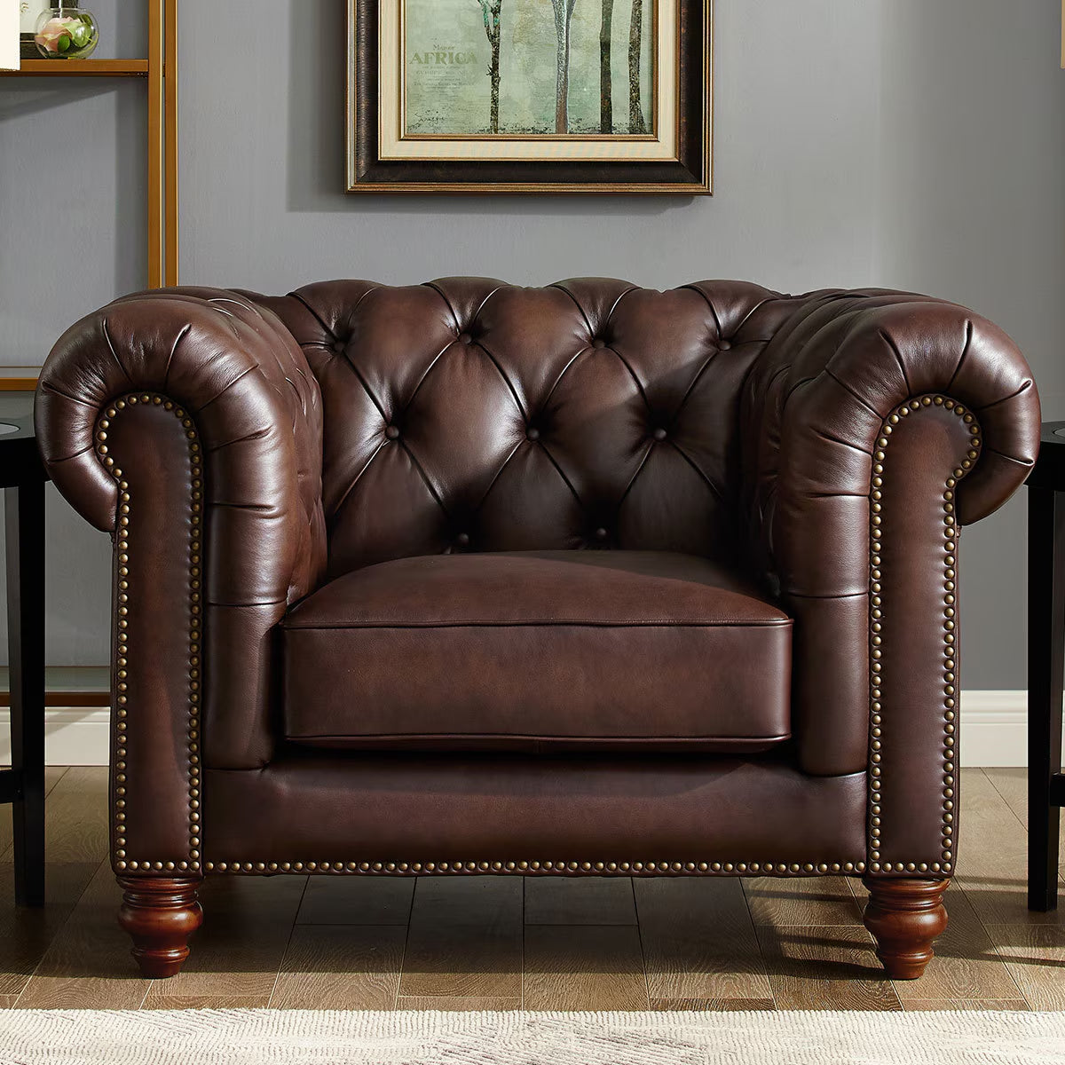 Allington Brown Leather Chesterfield Armchair – CHERISH LEWIS