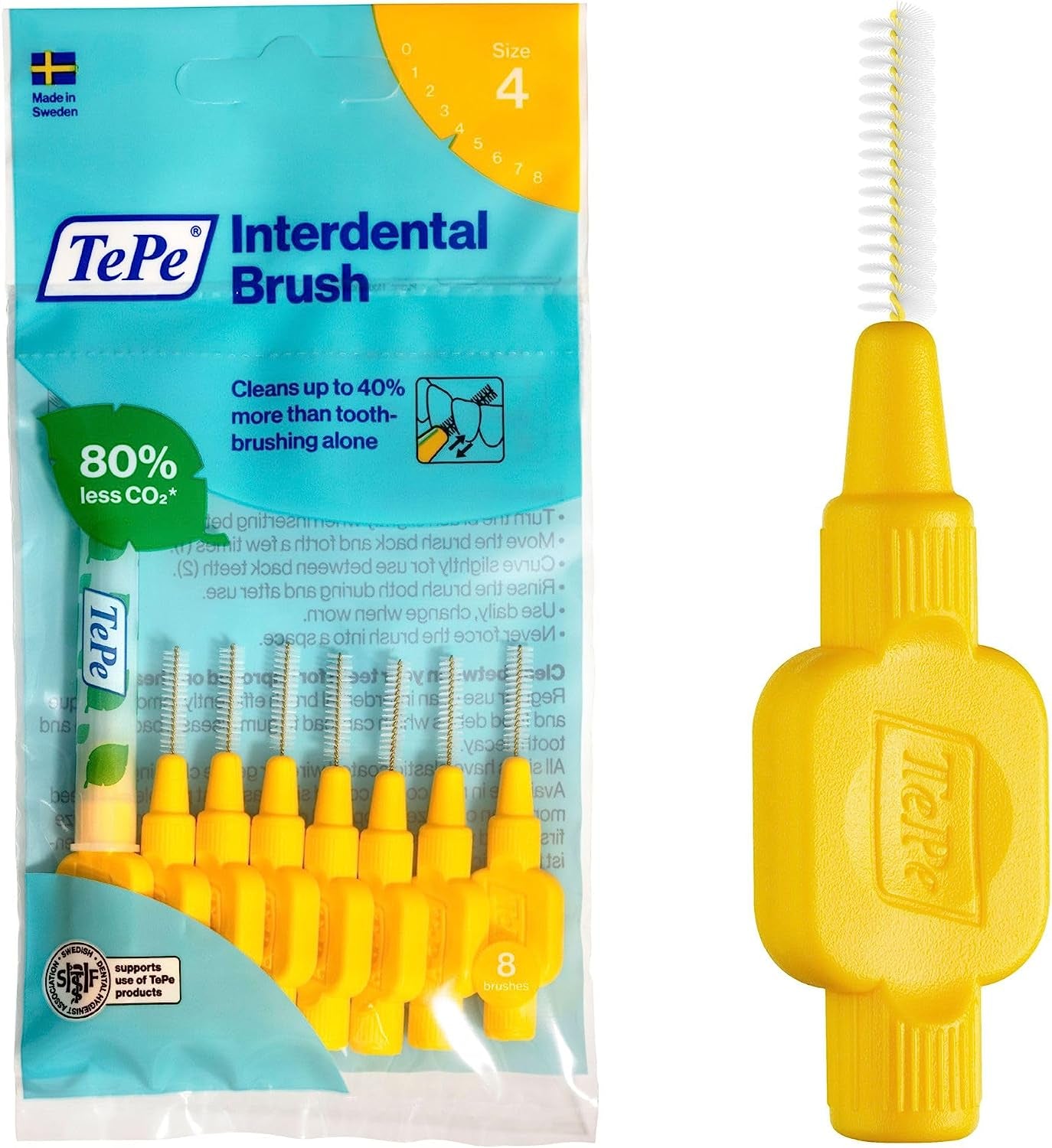 Tepe Interdental Brush, Original, Yellow, 0.7Mm/Iso 4, 8Pcs, Efficient ...