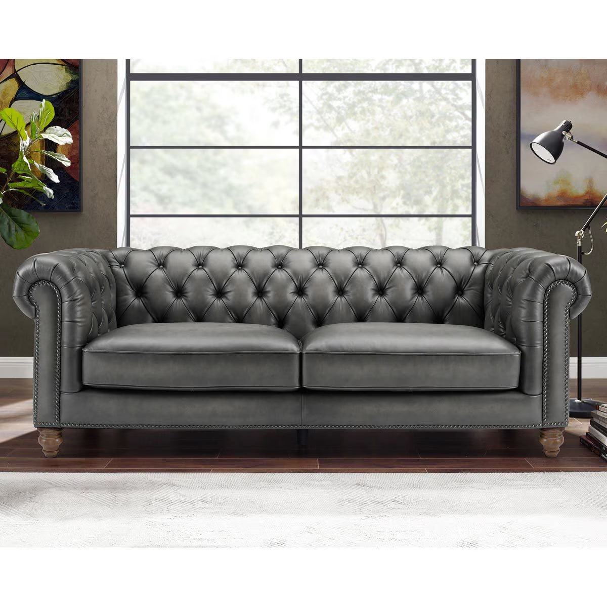 Allington 3 Seater Grey Leather Chesterfield Sofa – CHERISH LEWIS
