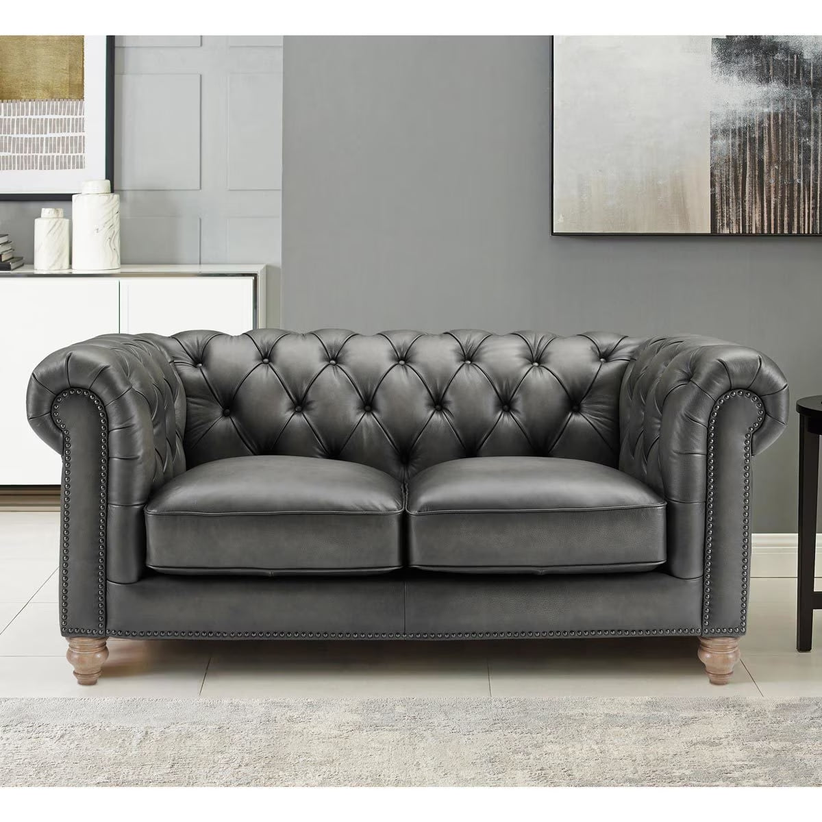 Allington 2 Seater Grey Leather Chesterfield Sofa – CHERISH LEWIS