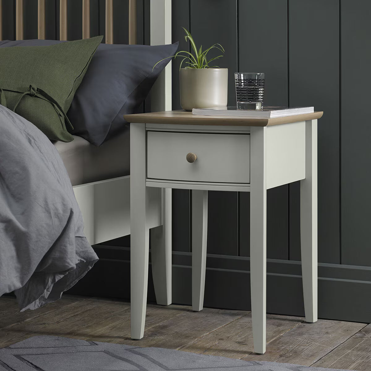 Bentley Designs Whitby Scandi Oak & Soft Grey One Drawer Nightstand, 2 ...