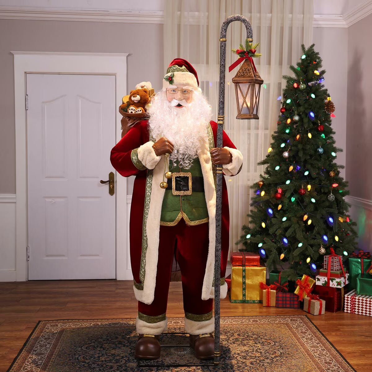 6 Ft (183Cm) Animated Santa with Motion Sensor, Singing & LED Lantern ...